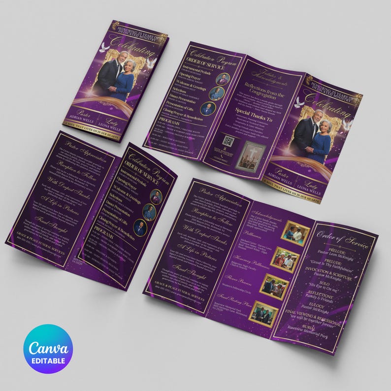 Pastor Anniversary Program Template, Purple and Gold Church Anniversary ...