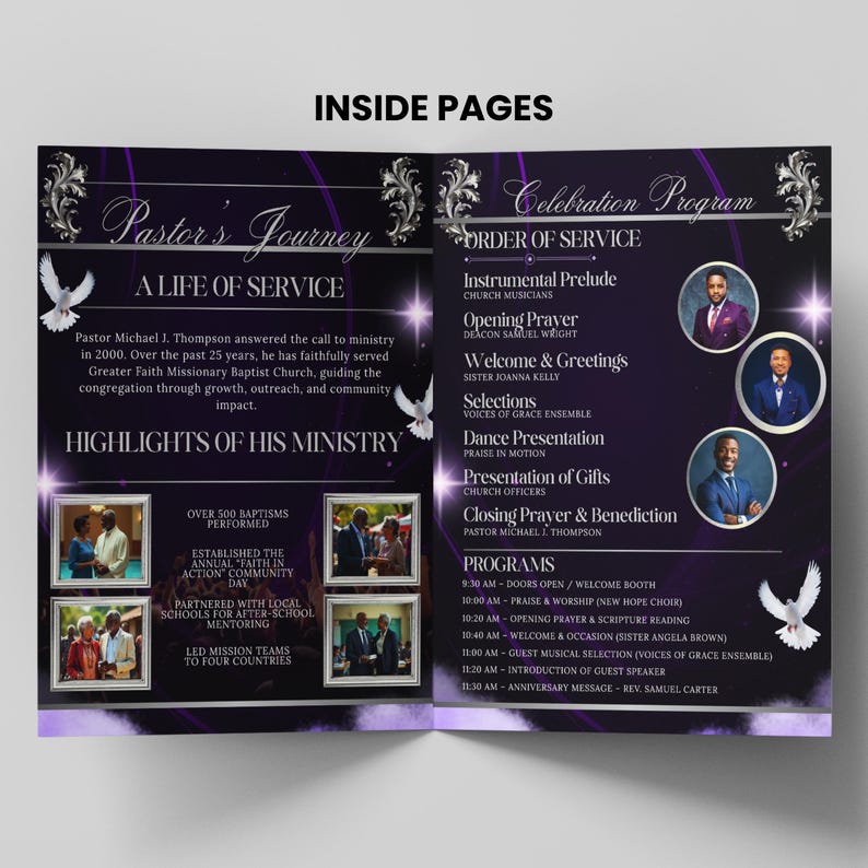 4 Page Pastor Anniversary Program Template, Pastor and Wife Church ...