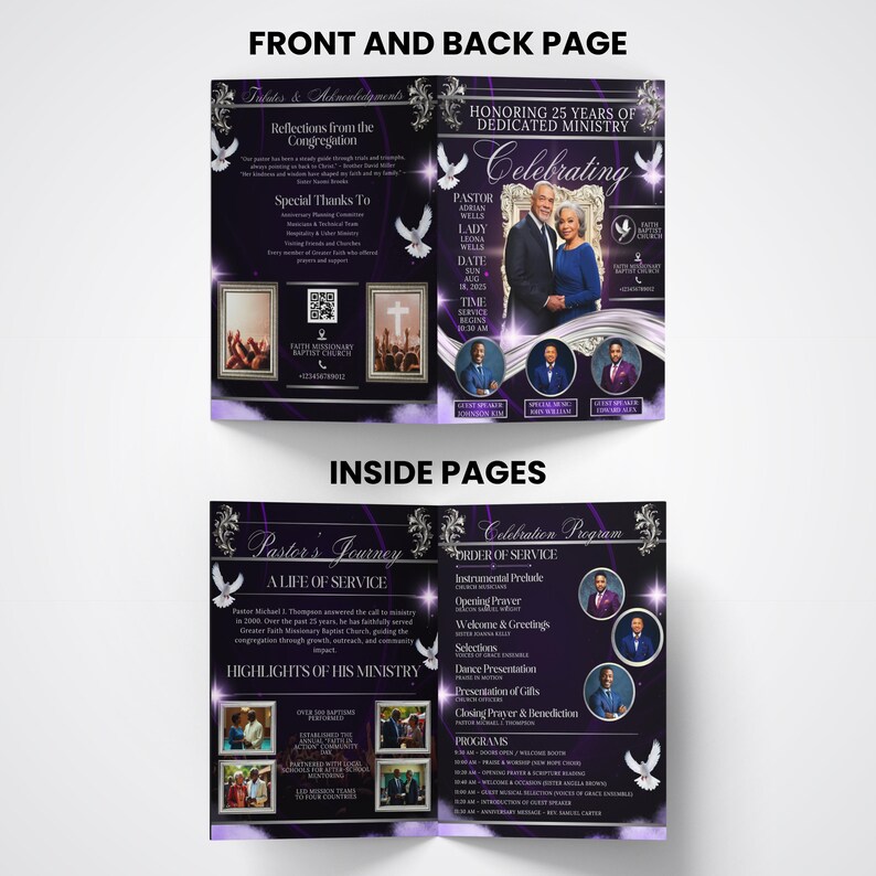 4 Page Pastor Anniversary Program Template, Pastor and Wife Church ...