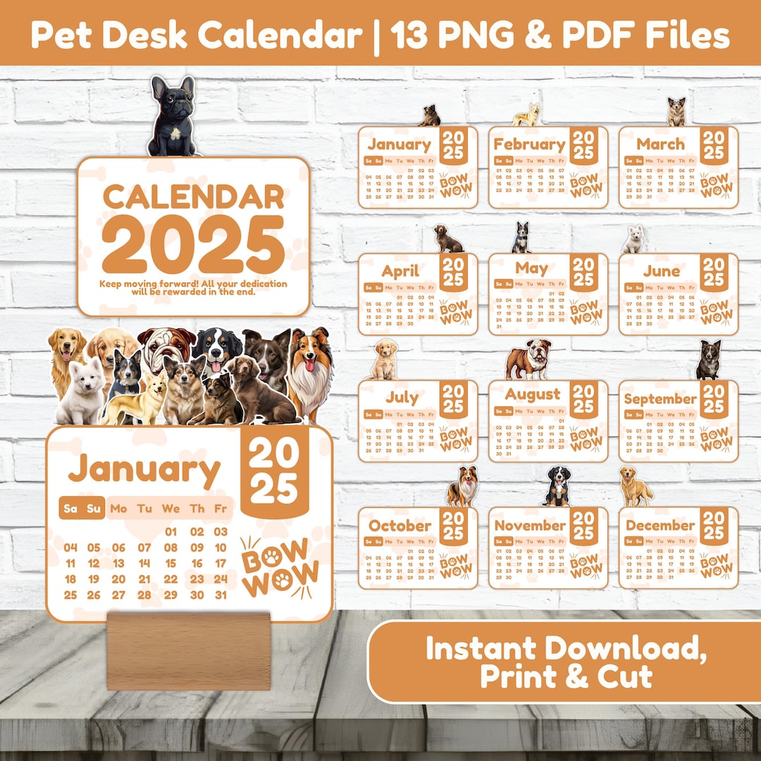 Dog Calendar Template, Desk Calendar, Mini Desk Calendar, Pet Calendar ...