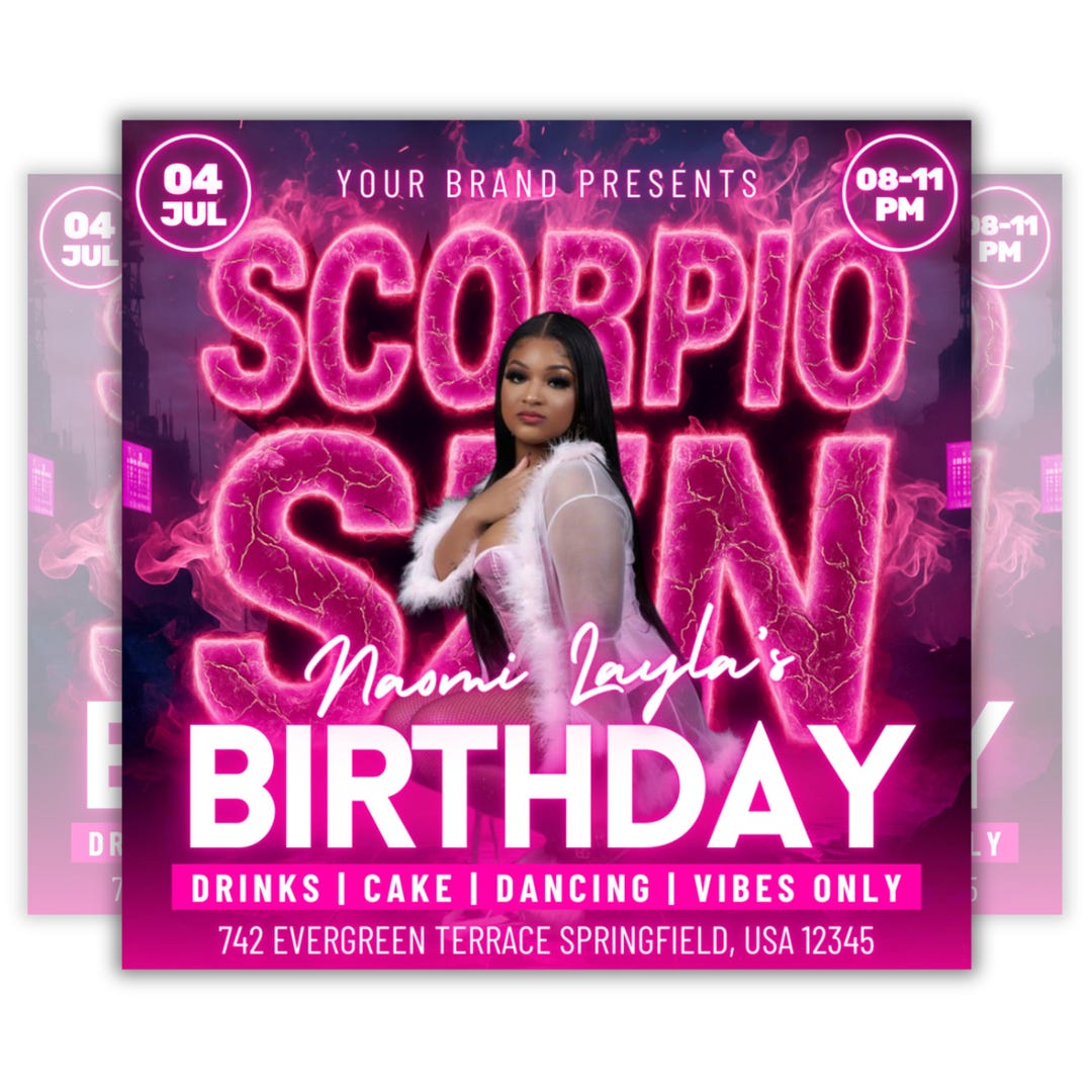 Scorpio Birthday Flyer Editable Canva Template, Zodiac Party Invitation ...