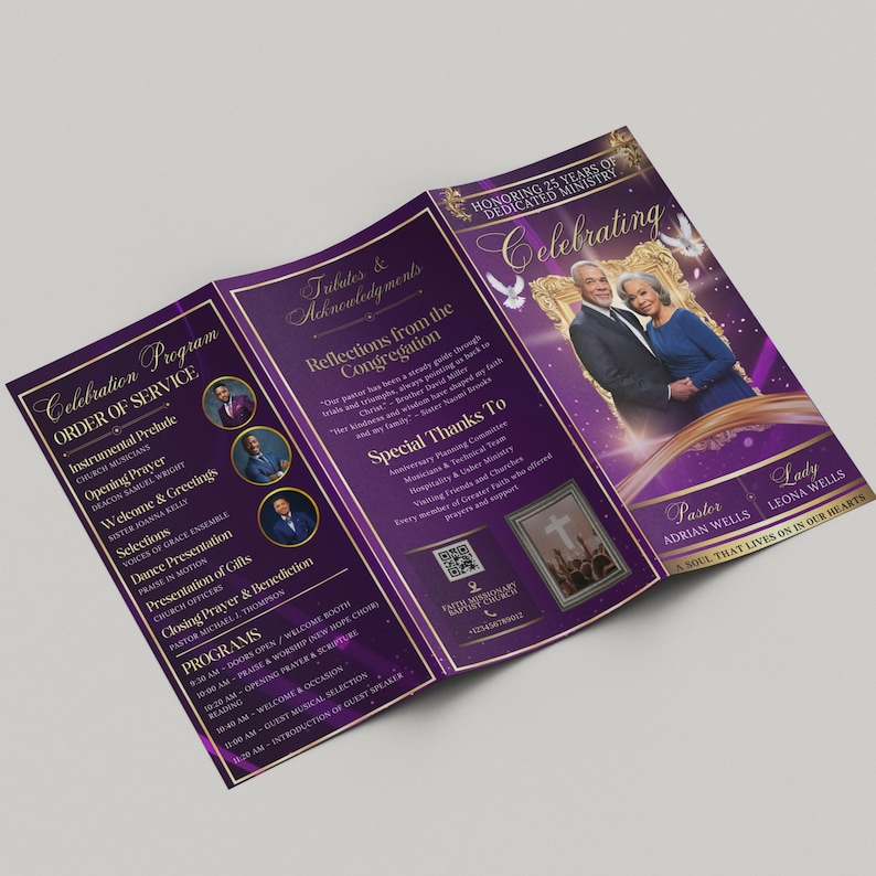 Pastor Anniversary Program Template, Purple and Gold Church Anniversary ...