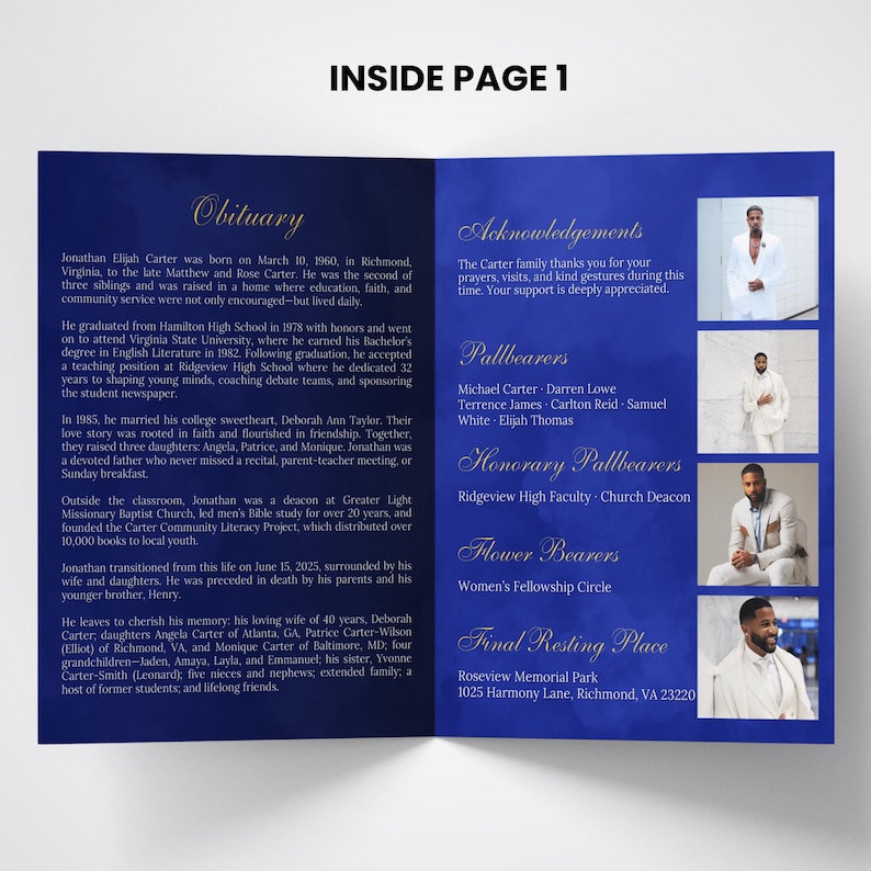 Blue Funeral Program 8 Pages Template, Editable in Loving Memory ...
