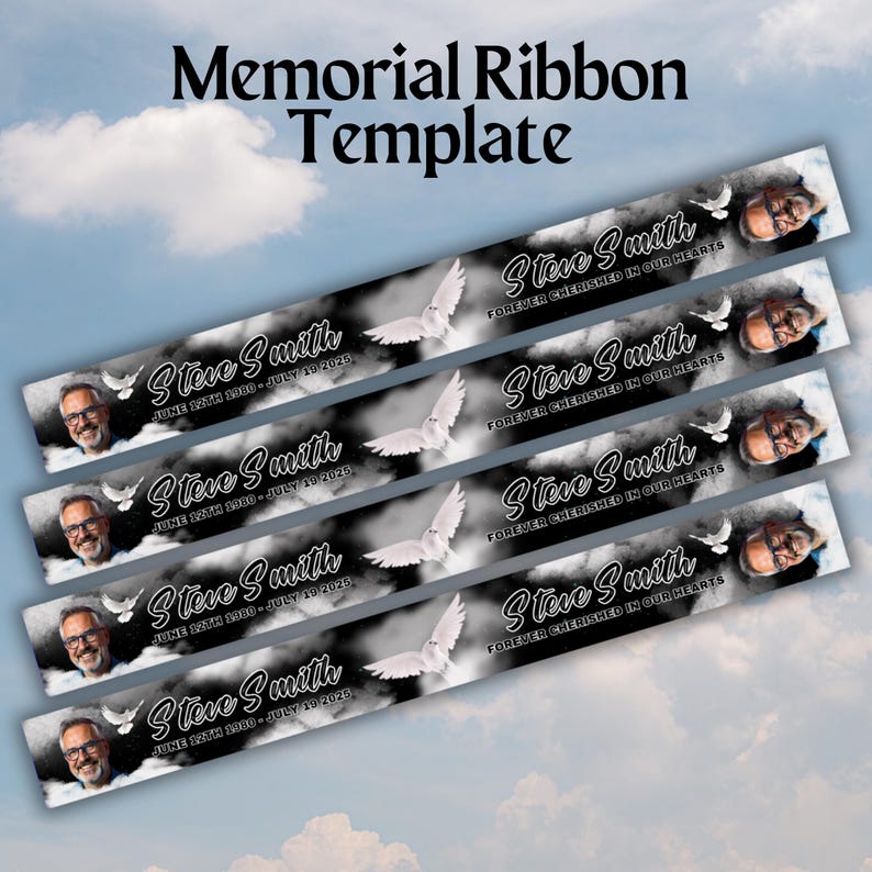 Memorial Ribbon Template, Funeral Memorial Template, Death Announcement ...