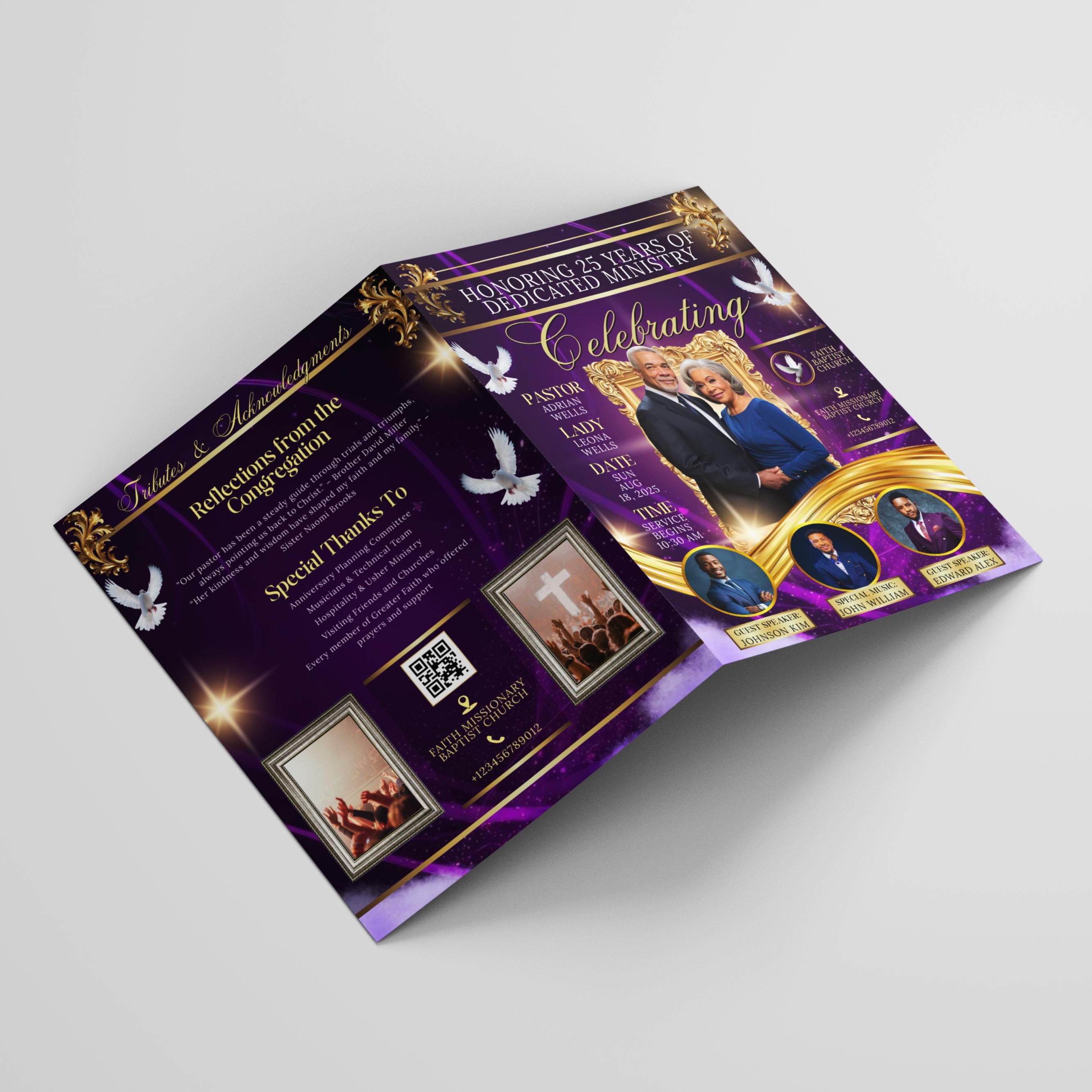 Pastoral Anniversary Program, Purple and Gold Church Pastoral ...