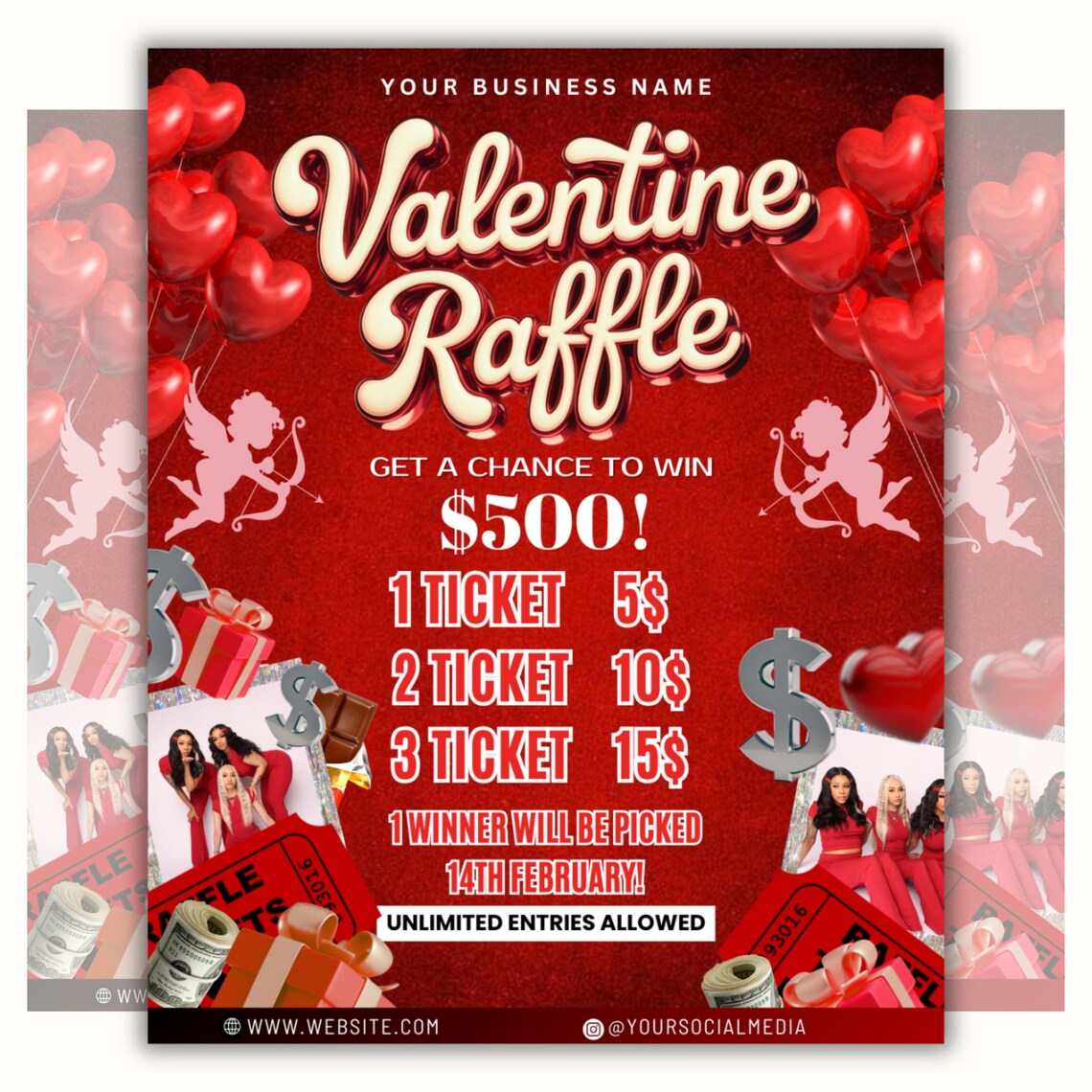 Raffle Flyer for Valentines Day, DIY Flyer Template Design, February ...