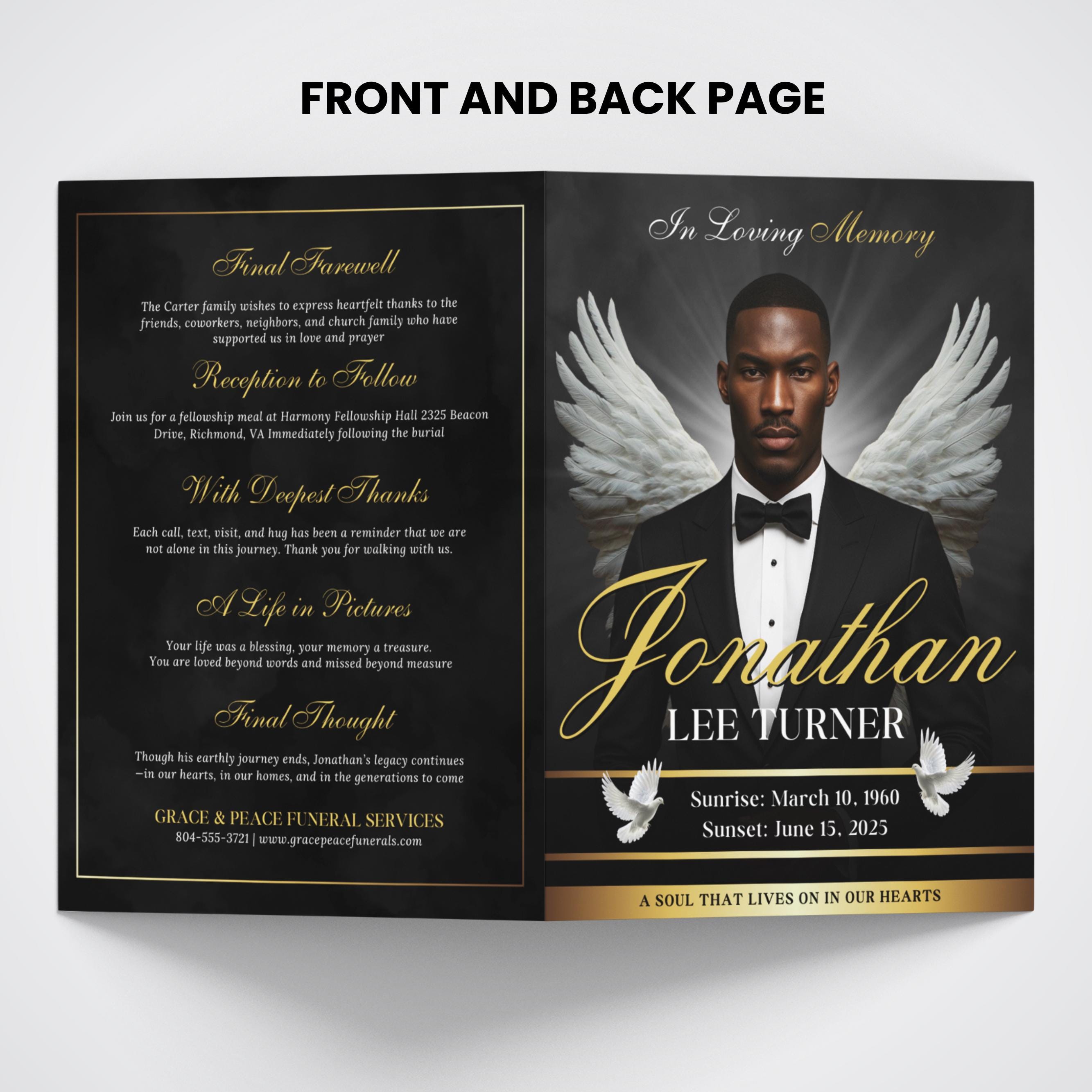 Black and Gold Funeral Program 8 Pages Template, Editable in Loving ...