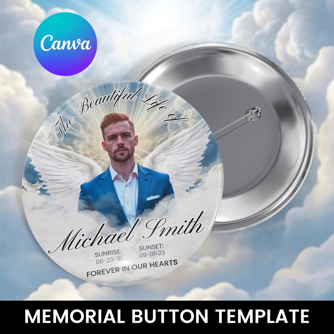 Memorial Button Template, Digital Funeral Button Design Template, Diy ...