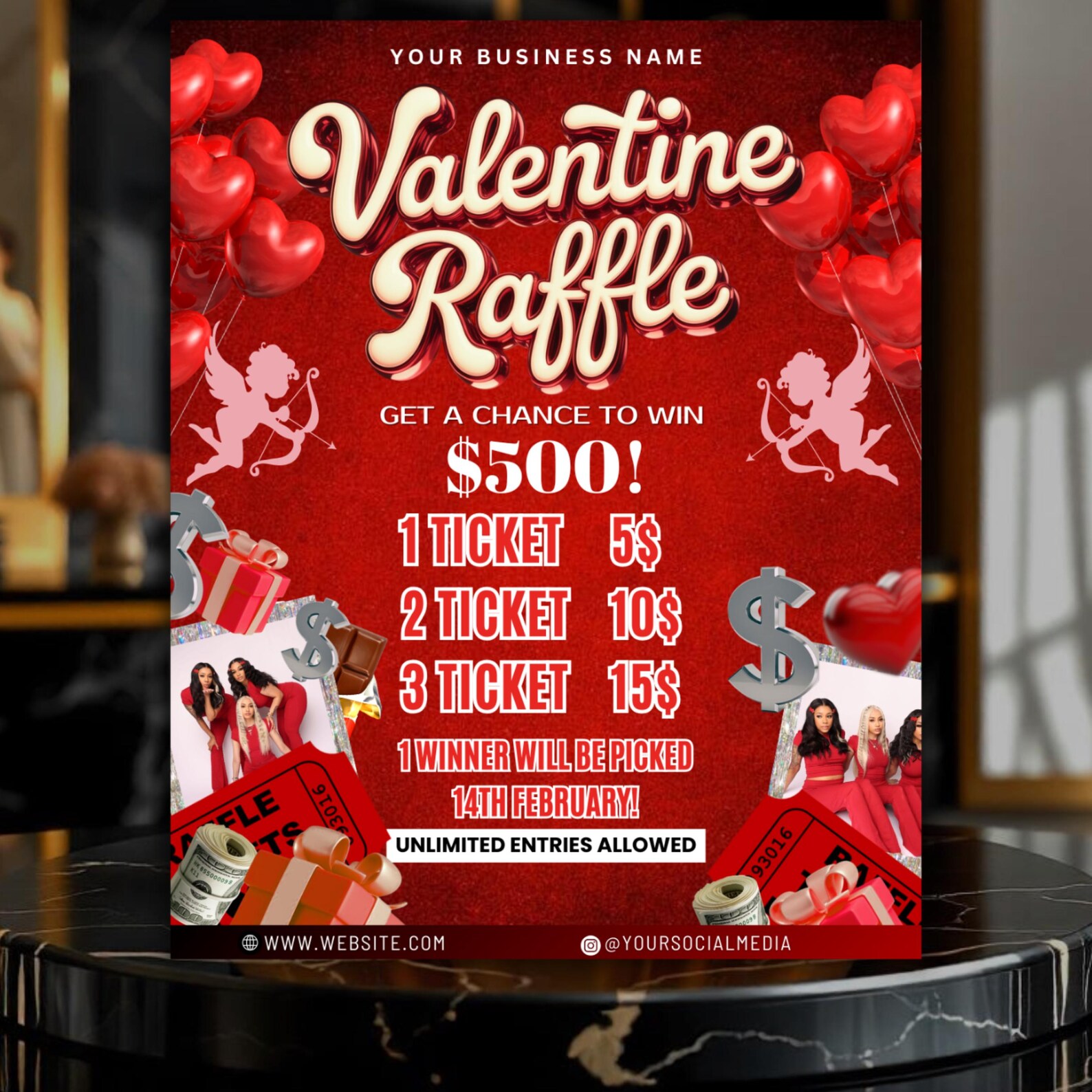 Raffle Flyer for Valentines Day, DIY Flyer Template Design, February ...