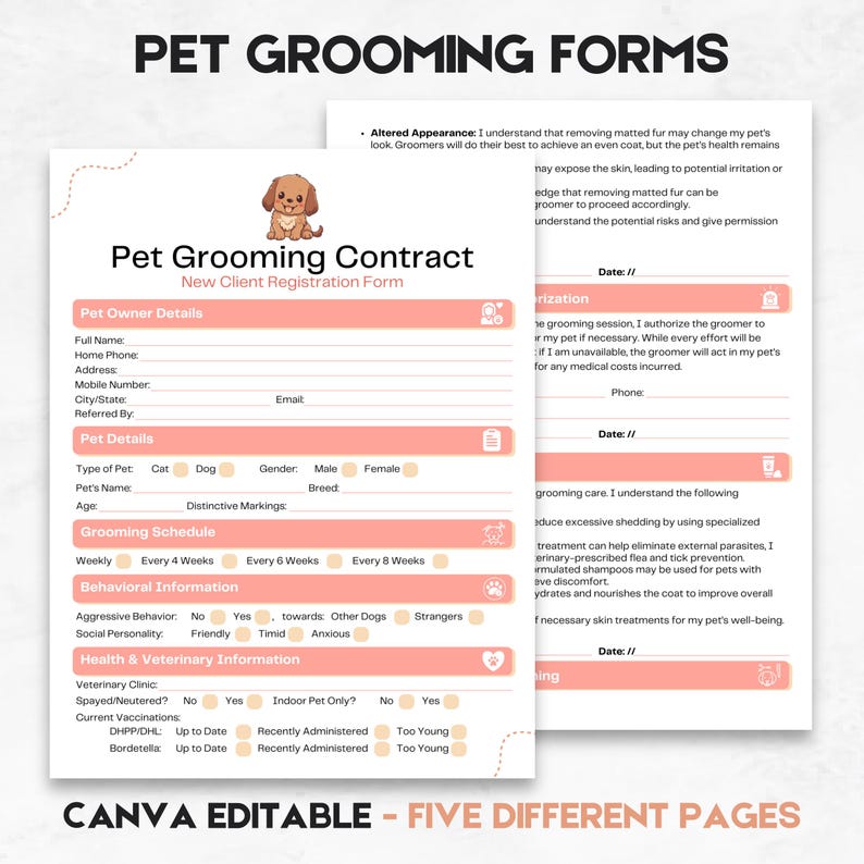 Pet Grooming Service Agreement & Contract, Dog Grooming Client Form ...