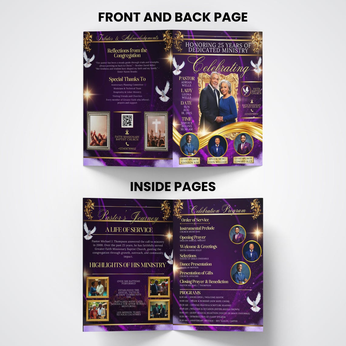Pastoral Anniversary Program, Purple and Gold Church Pastoral ...