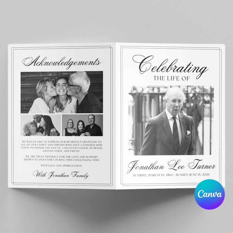 Editable Funeral Program Template, in Loving Memory, Memorial Service ...