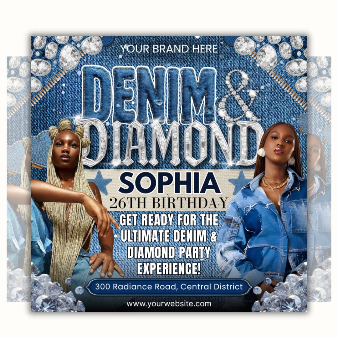 Denim & Diamonds Birthday Flyer | Editable Canva Template for Dinner ...