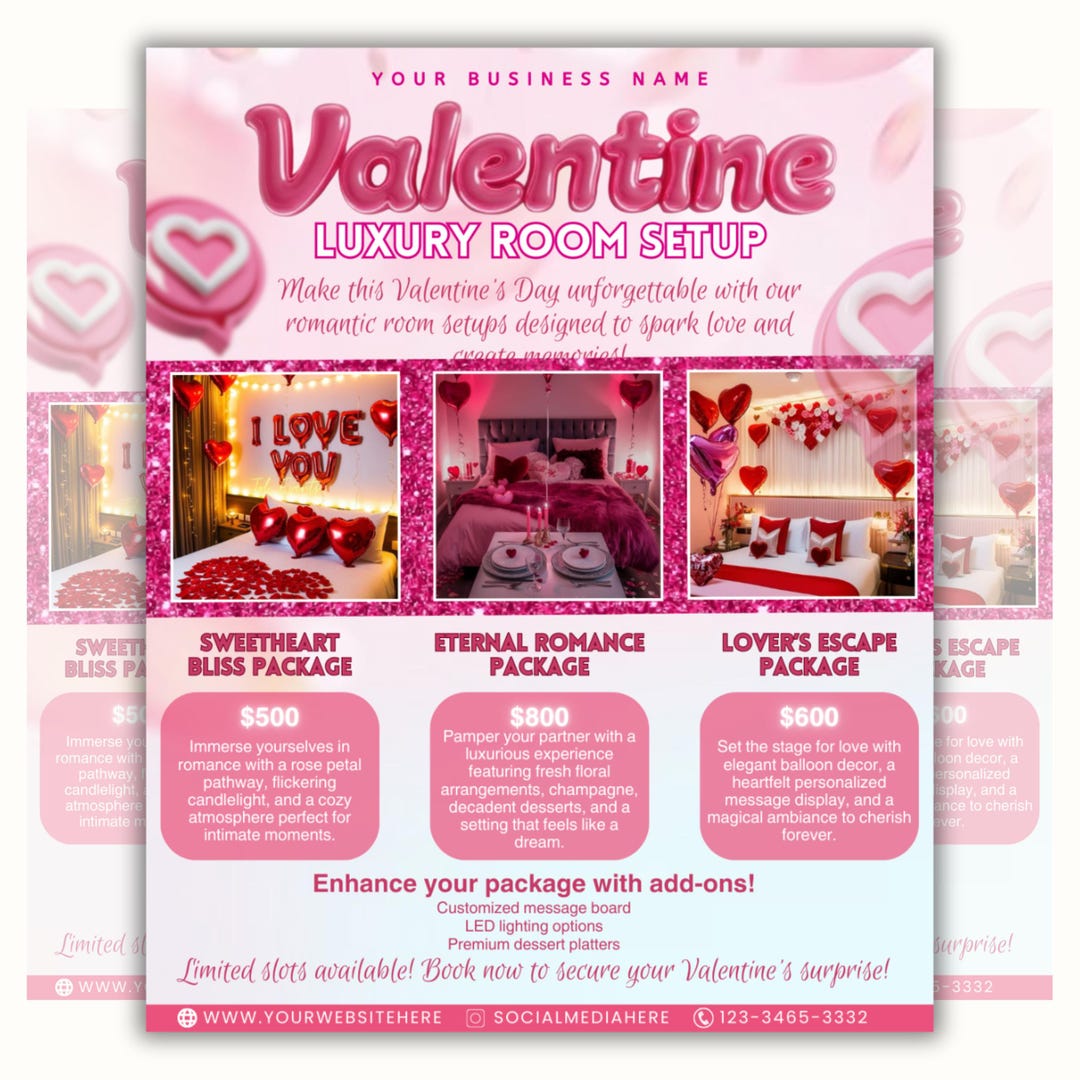 Room Setup Valentines Booking Flyer, Valentine Room Setup Flyer ...