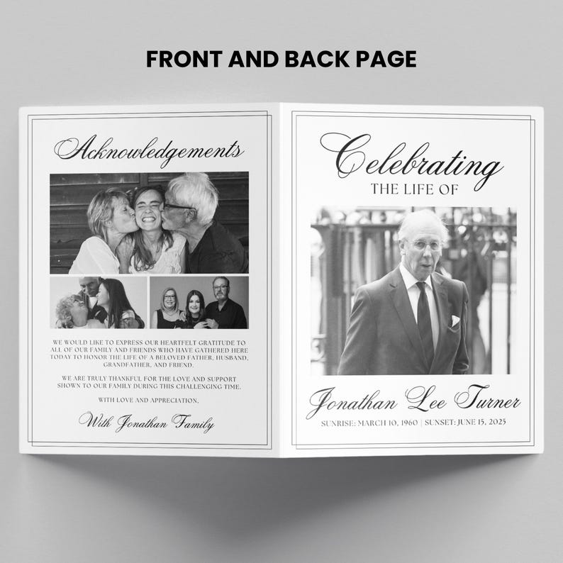 Editable Funeral Program Template, in Loving Memory, Memorial Service ...