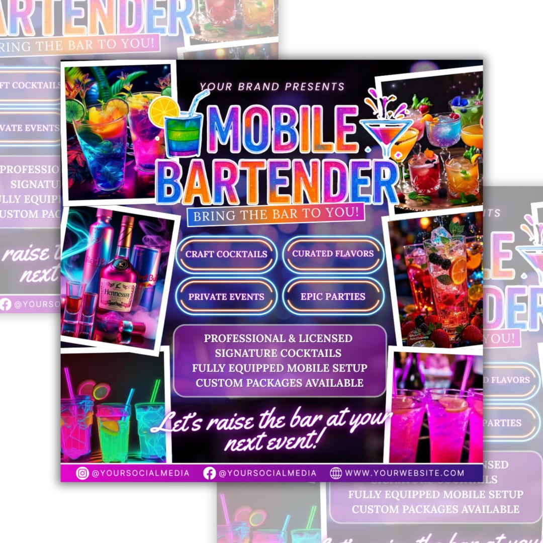 Mobile Bartending Flyer, DIY Mixologist Bartender Drink Services Party ...