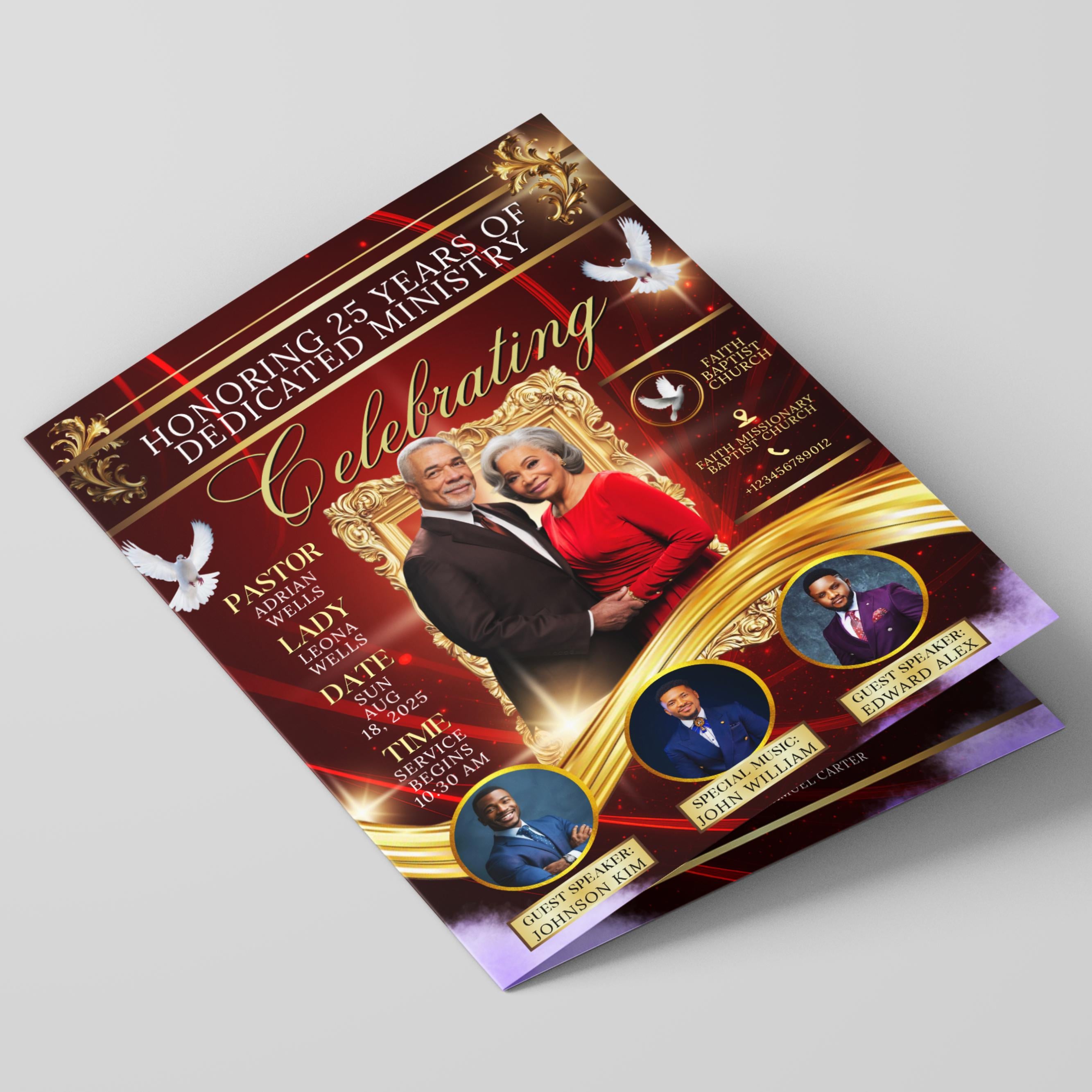 4 Page Pastor Anniversary Program Template, Pastor and Wife Church ...