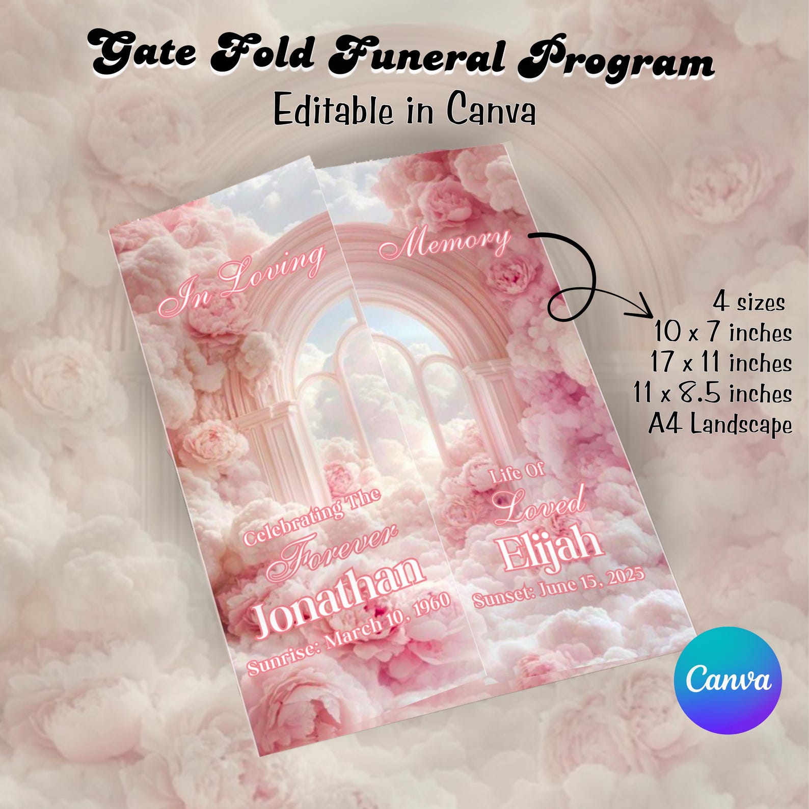 Angel Arch Funeral Program, Template Gatefold Funeral Program ...