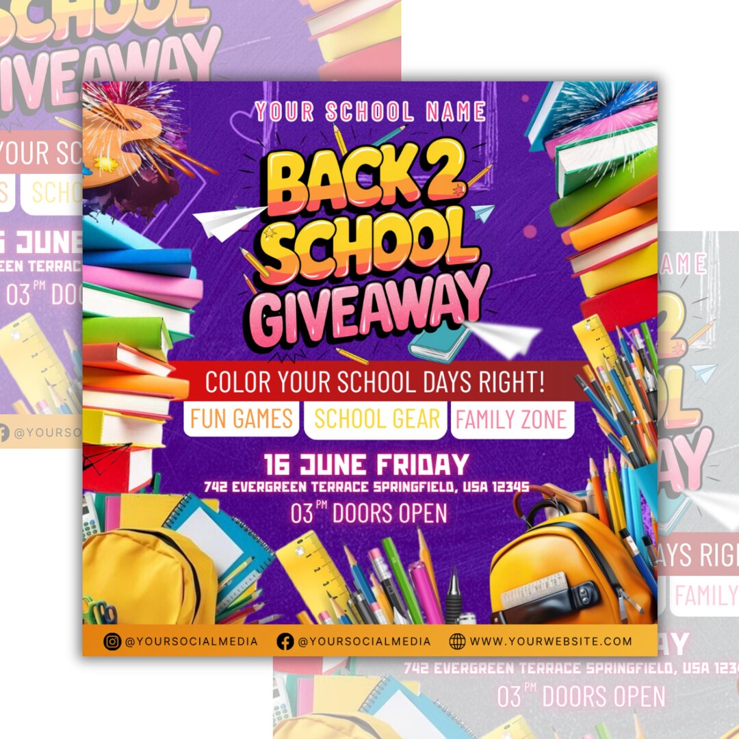 Back to School Flyer Giveaway Flyer, Back to School Supplies Flyer, DIY ...
