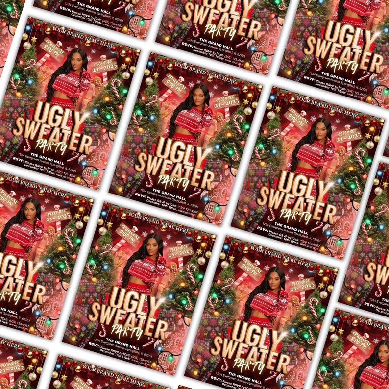 Ugly Sweater Christmas Party Flyer Template - Perfect for Holiday ...