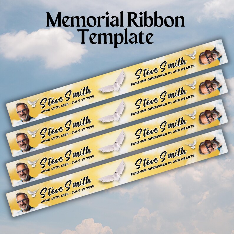 Memorial Ribbon Template, Funeral Memorial Template, Death Announcement ...