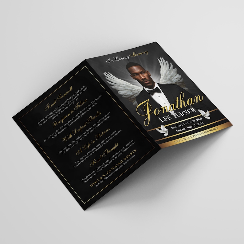 Black and Gold Funeral Program 8 Pages Template, Editable in Loving ...