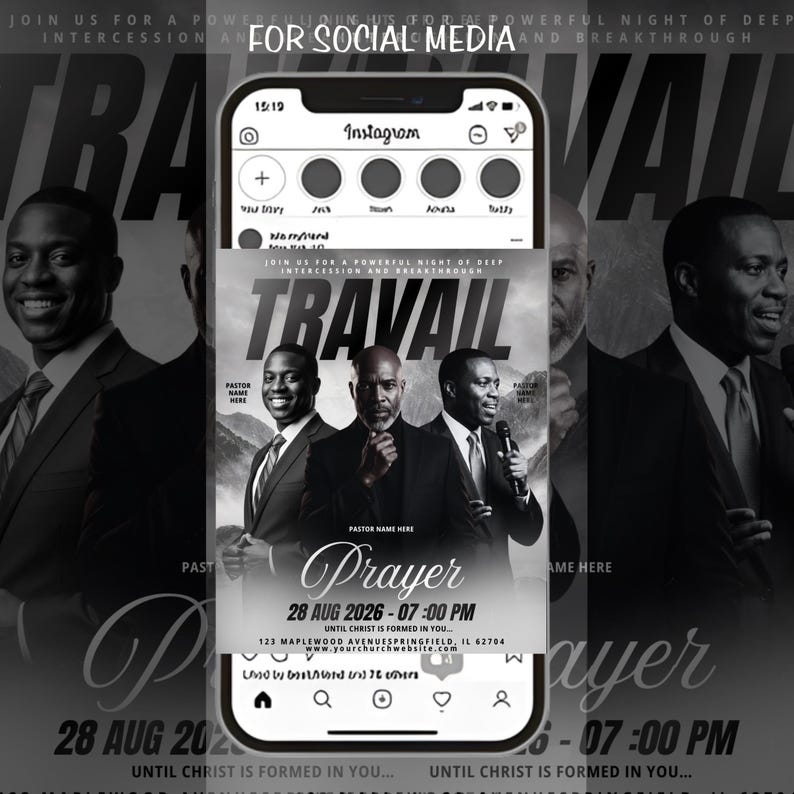 Travail Prayer Church Flyer, Church Event Flyer for Worship Service ...