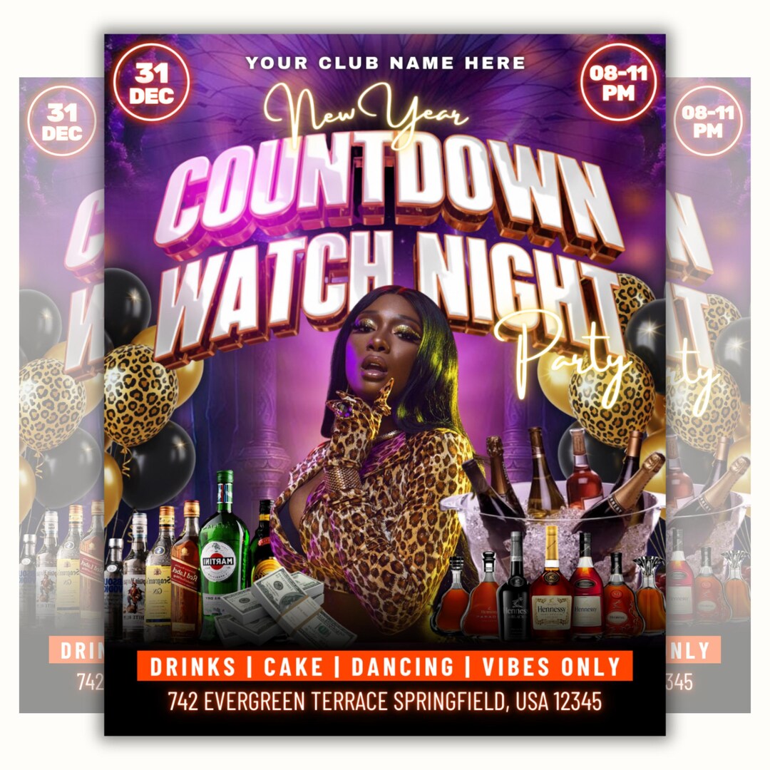 New Year Party Flyer 2026 Canva Template | Happy New Year Countdown ...