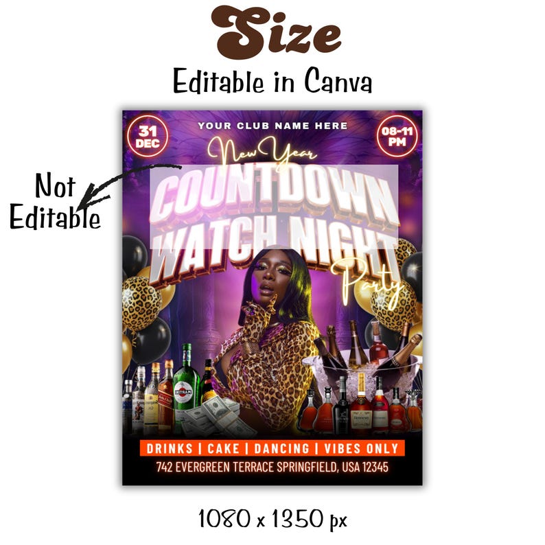 New Year Party Flyer 2026 Canva Template | Happy New Year Countdown ...