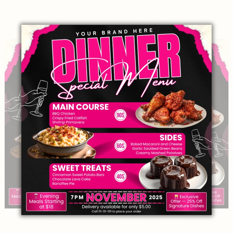 Dinner Sale Flyer, Sunday Deal Special Flyer Restaurant Food Menu ...