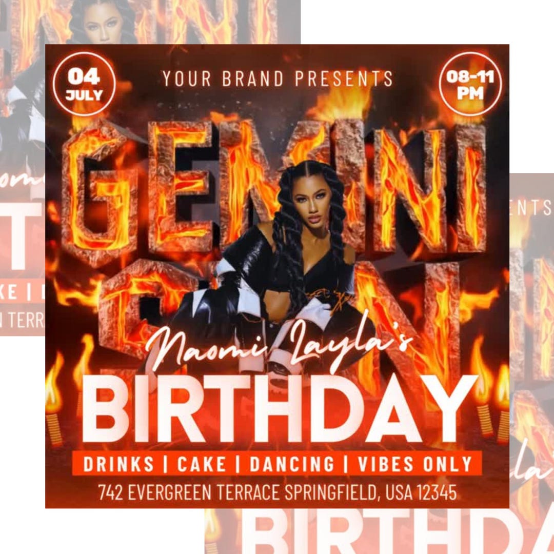 Gemini Season Party Flyer, Birthday Szn Flyer, Gemini Invitation Flyer ...