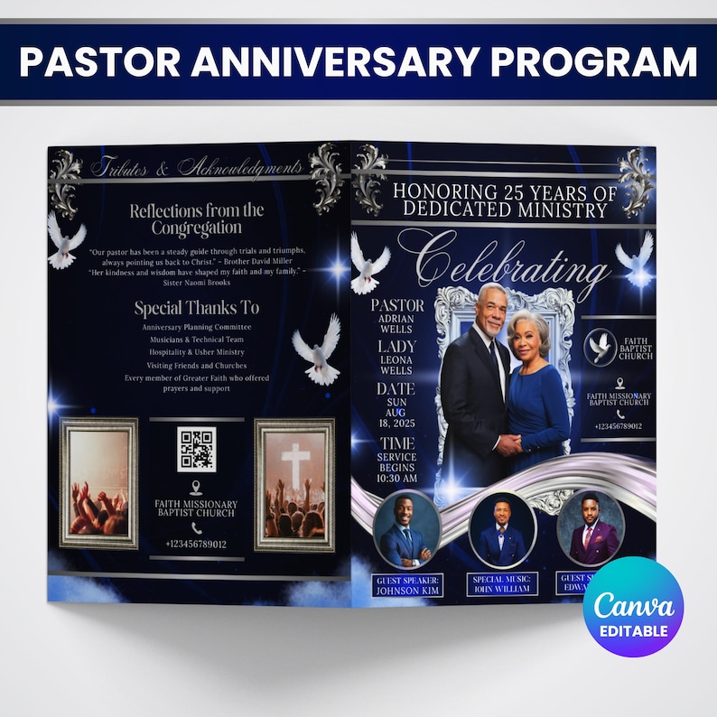 4 Page Pastor Anniversary Program Template, Pastor and Wife Church ...