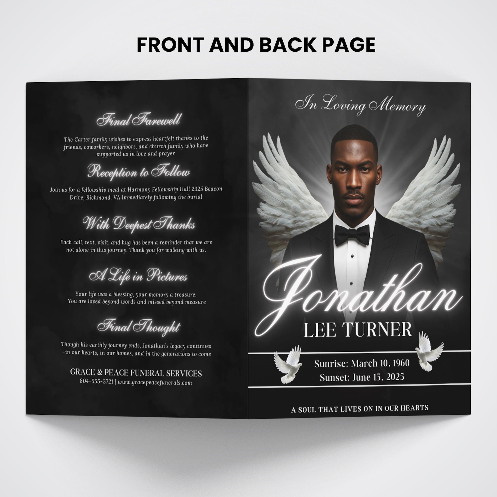Black and Silver Funeral Program 8 Pages Template,editable in Loving ...