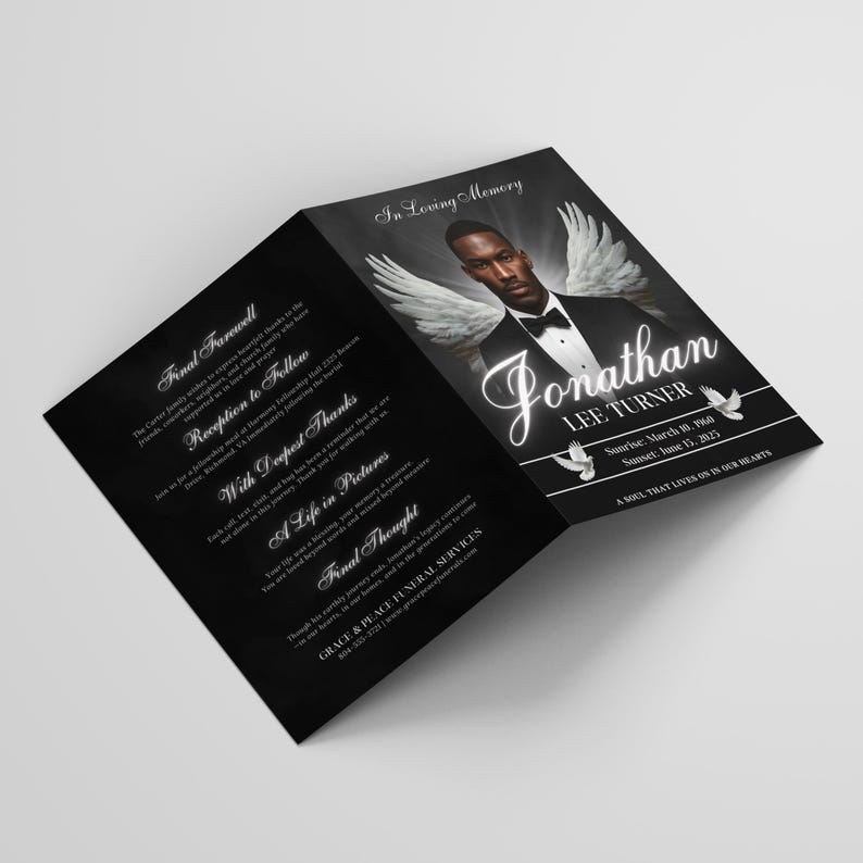 Black and Silver Funeral Program 8 Pages Template,editable in Loving ...