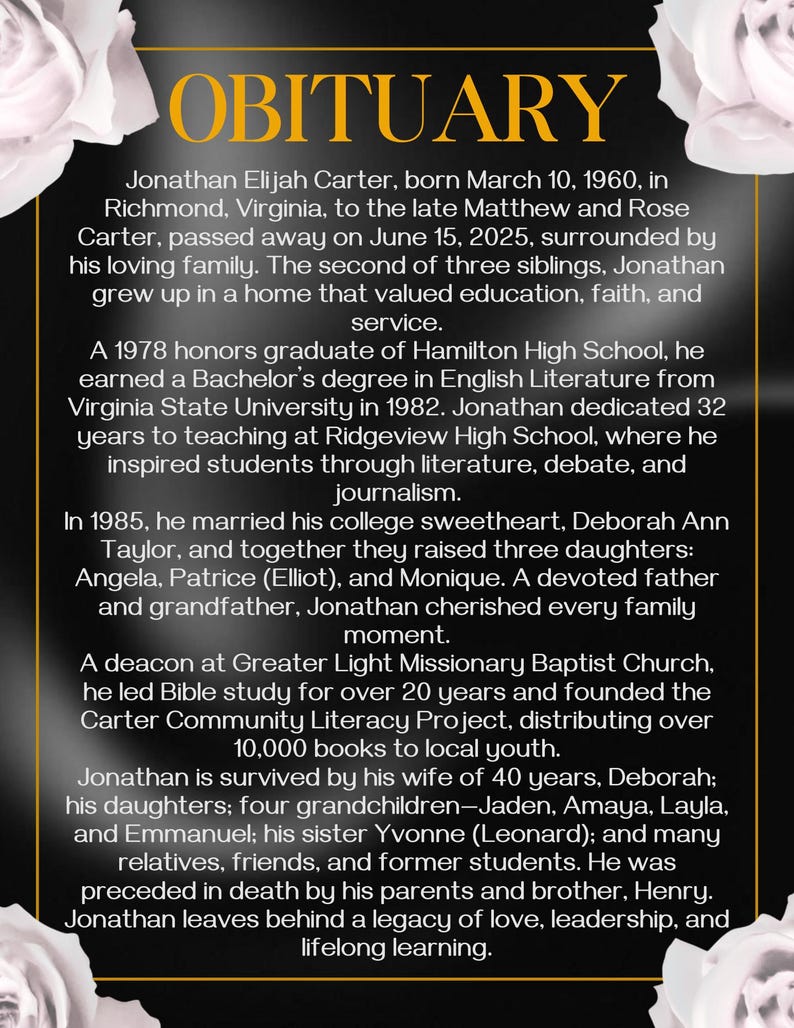 8 Page Black Gold Funeral Template, 8.5x11 Funeral Memorial Program ...