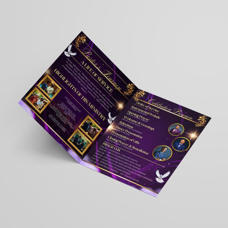 Pastoral Anniversary Program, Purple and Gold Church Pastoral ...
