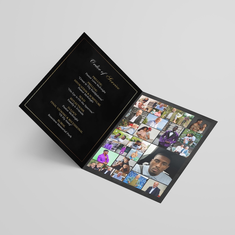 Black and Gold Funeral Program 8 Pages Template, Editable in Loving ...