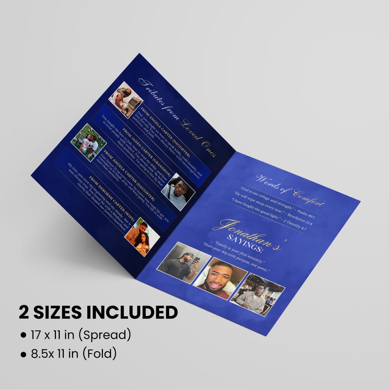Blue Funeral Program 8 Pages Template, Editable in Loving Memory ...