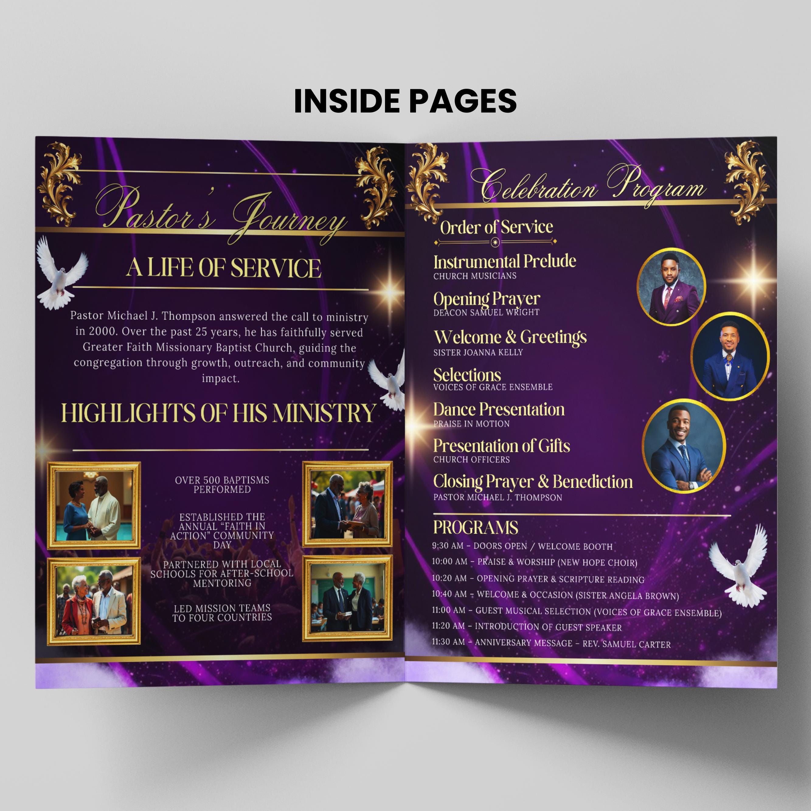 4 Page Pastor Anniversary Program Template, Pastor and Wife Church ...