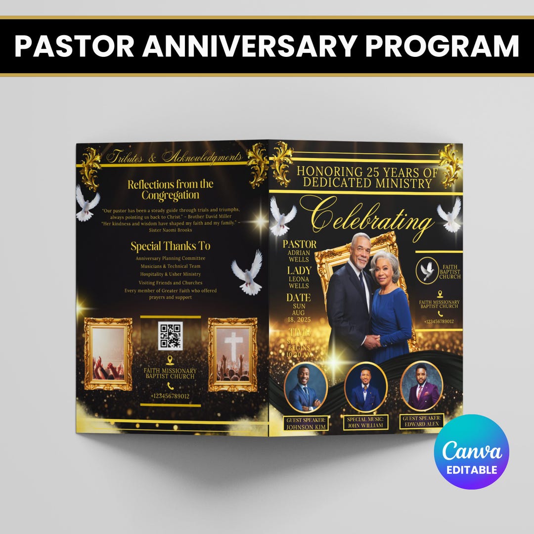 4 Page Pastor Anniversary Program Template, Pastor and Wife Church ...