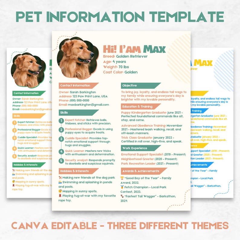 Editable Pet Information Pages, Pet Sitter Instructions Template ...