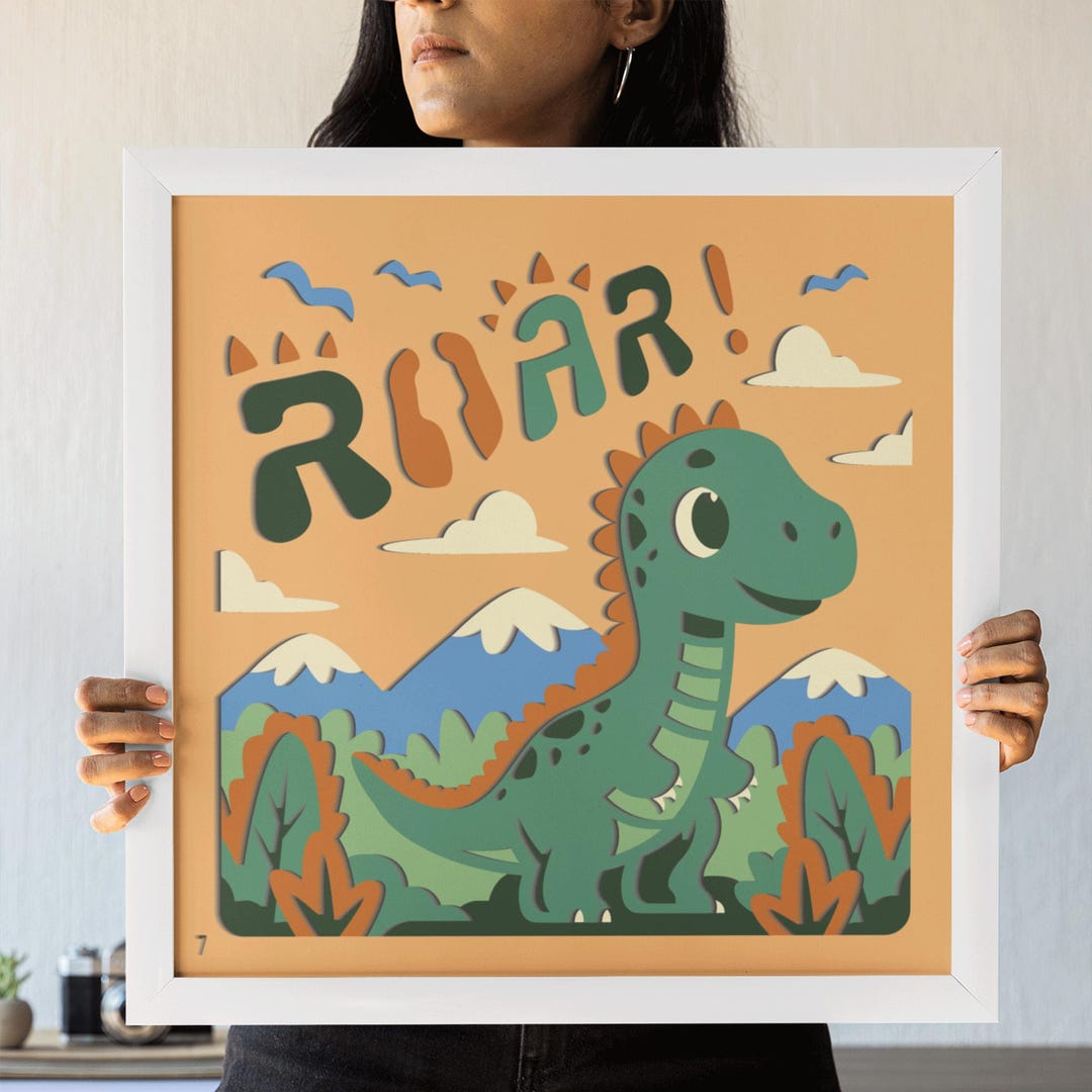Cute Dino T-rex Shadow Box, Animal Shadow Box SVG, Dinosaur Papercut ...