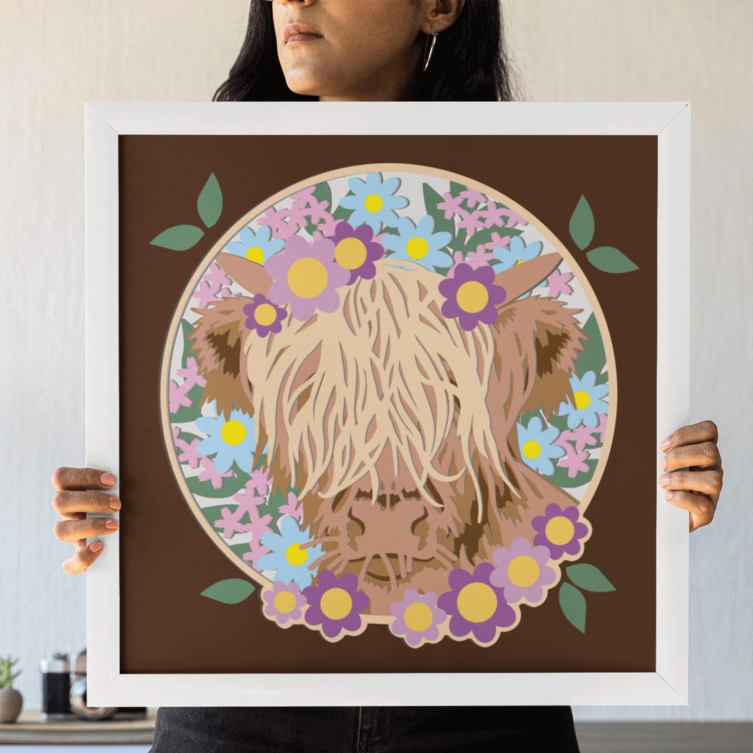 3D Highland Cow Shadow Box, Farm Shadow Box Svg, Layered Papercut ...
