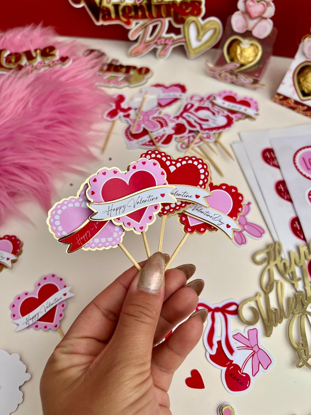 Coleccion San Valentin Coquette Stickers y mini toppers en capas ...