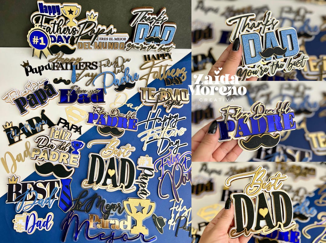 Generic Father's Day Cake Toppers, Phrases in English and Spanish ...