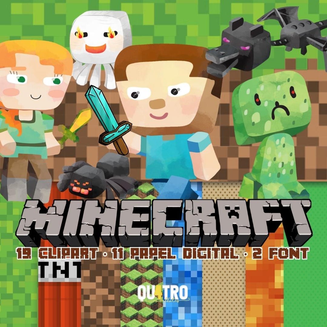 Minecraft Digital Kit – Cliparts, Digital Papers and Fonts - Etsy