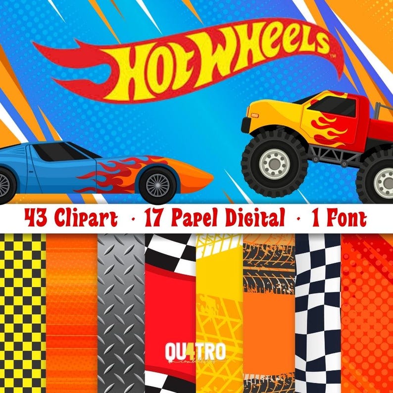 Kit Digital Hot Wheels – Cliparts, Papeles Digitales y Fuentes - Etsy ...