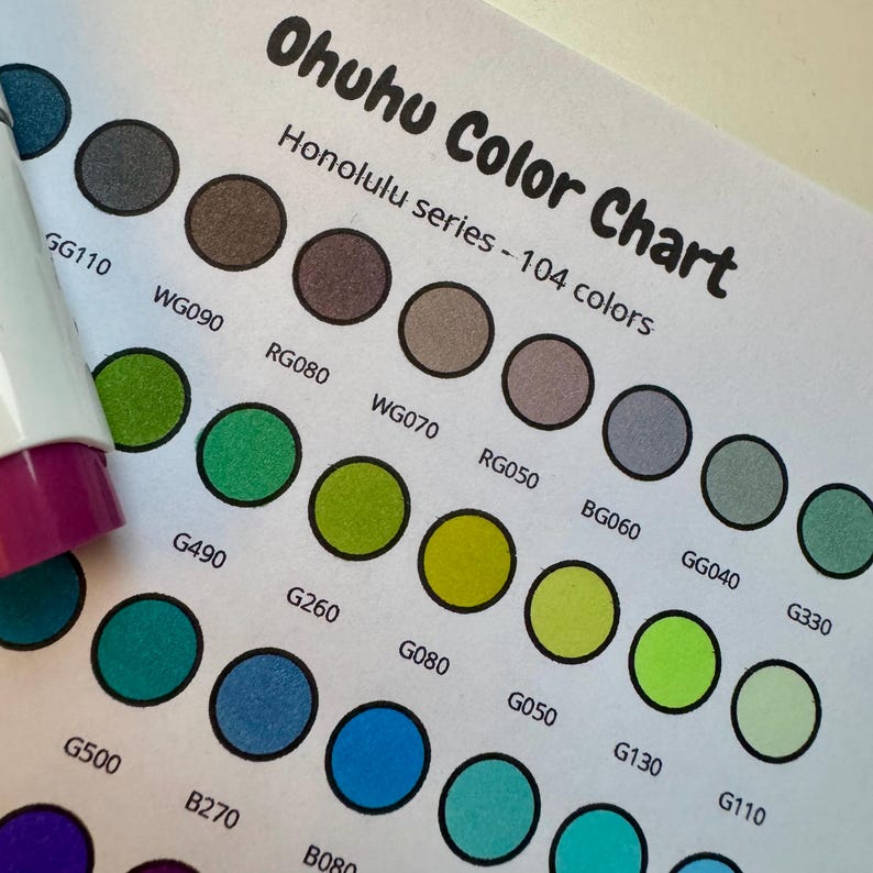 Ohuhu Honolulu Color Swatch Chart 104 Colors - Etsy