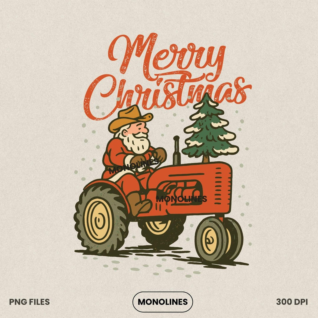 Funny Christmas Tractor PNG, Santa Claus Farm Clipart, Retro Holiday ...