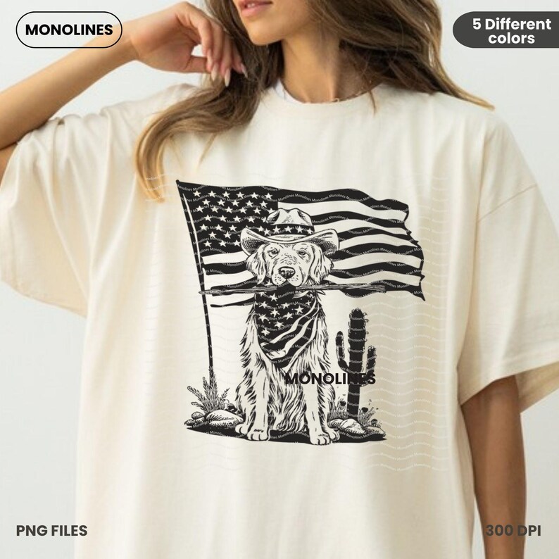 Cowboy Golden Retriever PNG: American Flag Patriotic Dog (digital ...